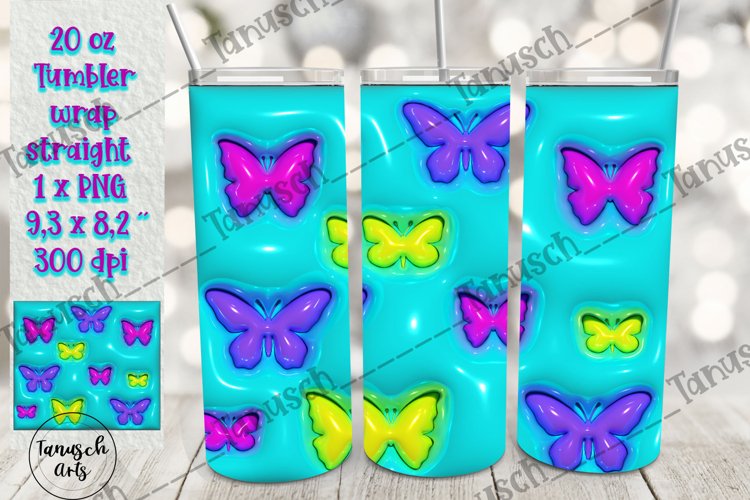 3d puff butterfly sublimation tumbler, 3d inflate wrap
