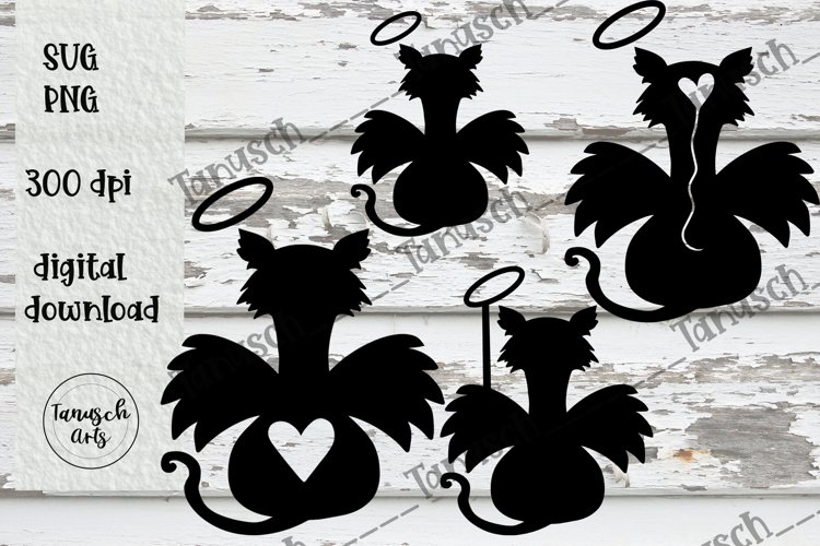 Cat Memorial angel wings with heart ornament SVG