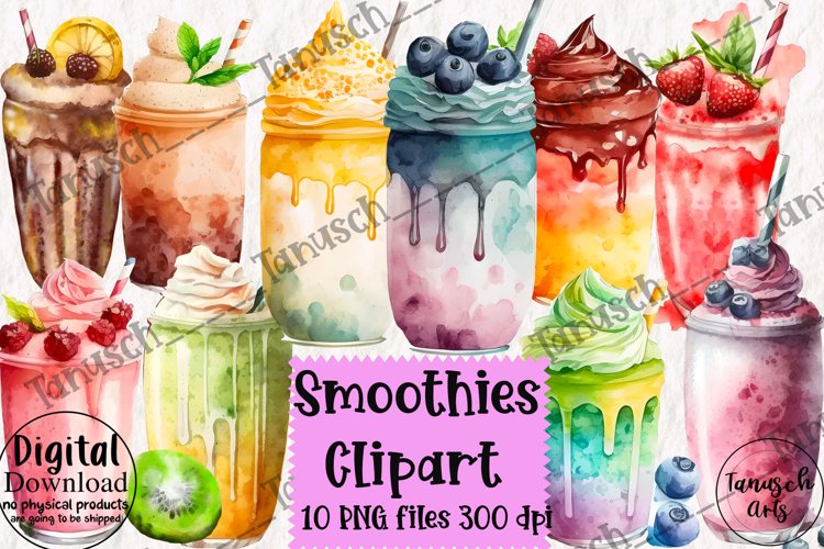 watercolor healthy drinks SMOOTHIES clipart PNG (2637330)