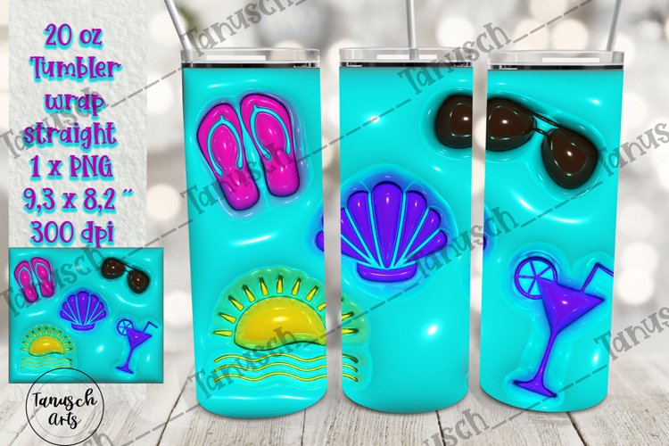 3d puff summer beach sublimation tumbler, 3d inflate wrap