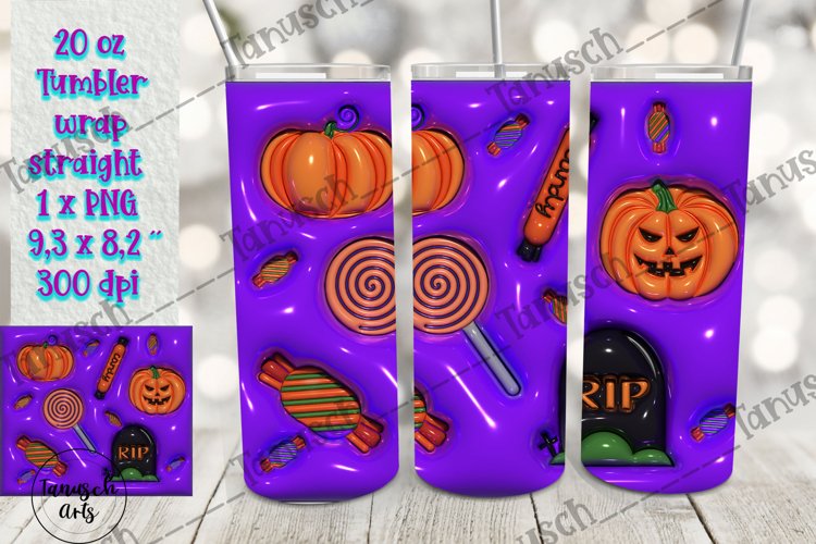 3d puff halloween sublimation tumbler, 3d inflate wrap