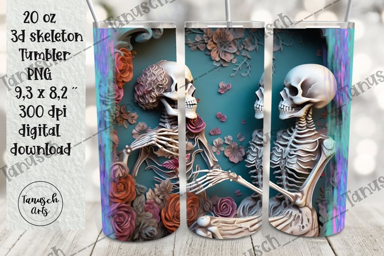 3d skeleton love plaster texture 20oz tumbler Sublimation