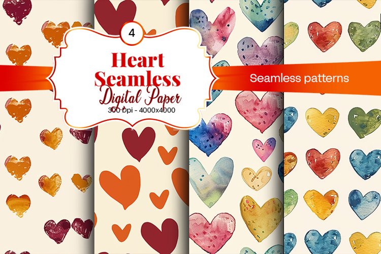 Watercolor Heart Digital Paper | Seamless Digital Pattern