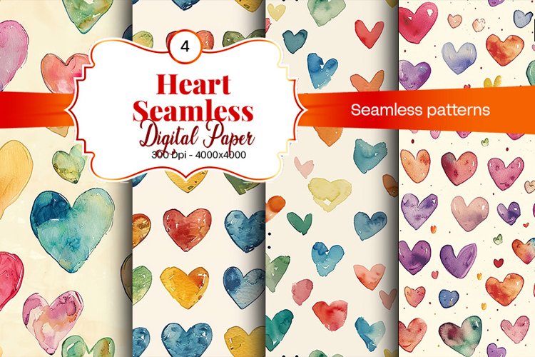 Watercolor Heart Digital Paper | Seamless Digital Pattern