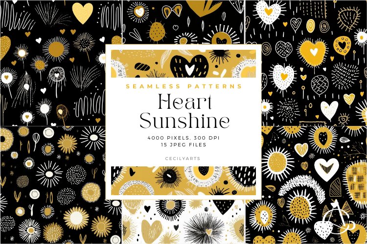 15 Heart Sunshine Seamless Patterns