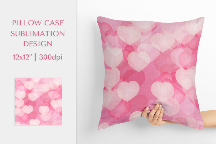 Pink Hearts Pillow Case Sublimation. Valentines Pillow 001