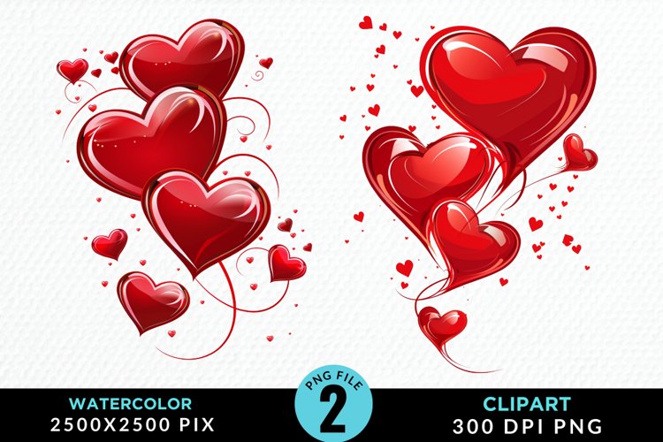 Hearts Watercolor Clipart