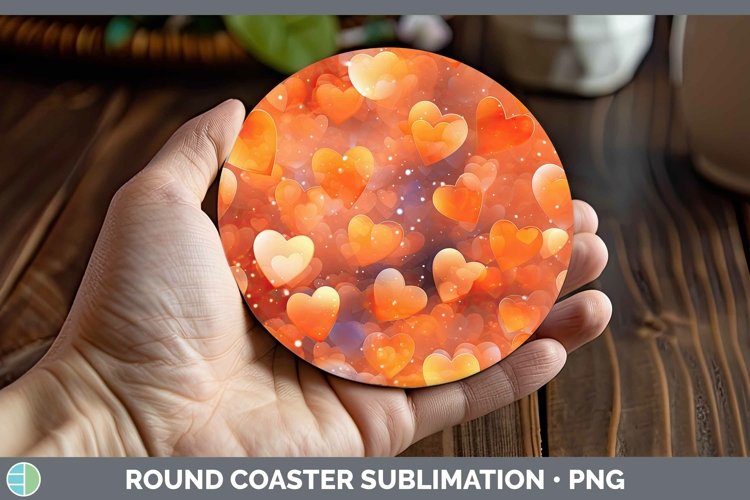 Hearts Orange 02 Round Coaster Sublimation Coaster Designs