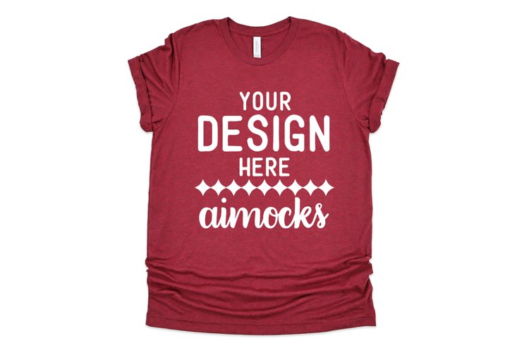 Heather Cardinal 3001 Bella Canvas T-shirt Mockup, Flat Lay