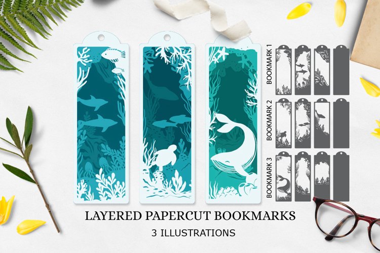Sea Bookmark Papercut Design|Sea paper cut bookmark