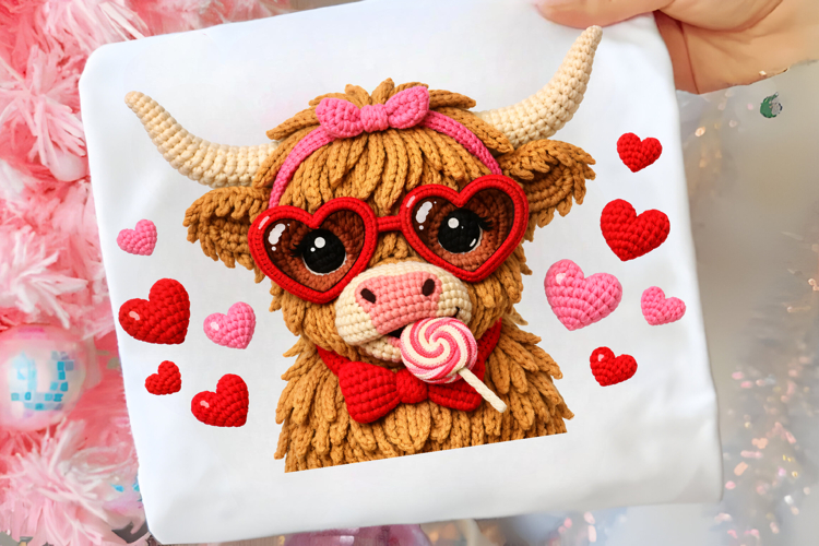 Highland Cow Coquette Valentine PNG