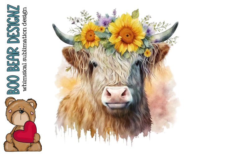 Highland flower cow sublimation design