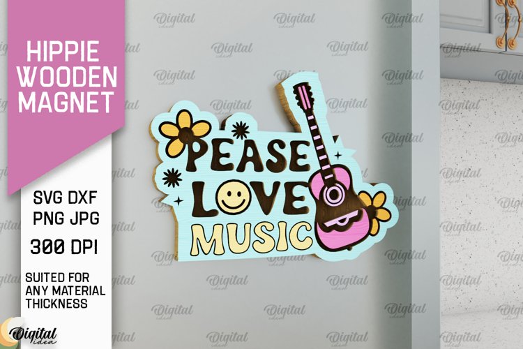 Hippie Wooden Magnet Laser Cut. Hippie Design SVG (3868205)