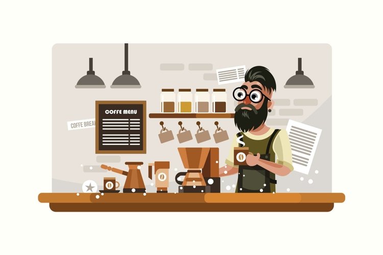 Hipster Barista Vector Illustration
