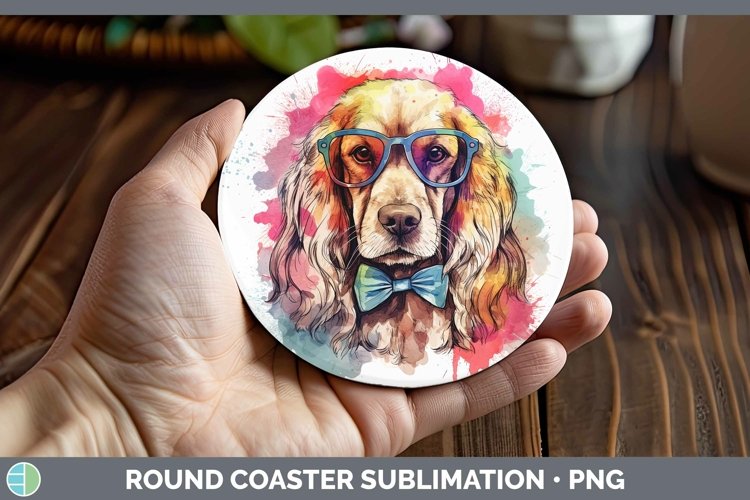 Hipster Dog Cocker Spaniel Round Coaster Sublimation Coaster