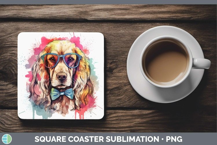 Hipster Dog Cocker Spaniel Square Coaster Sublimation Coaste