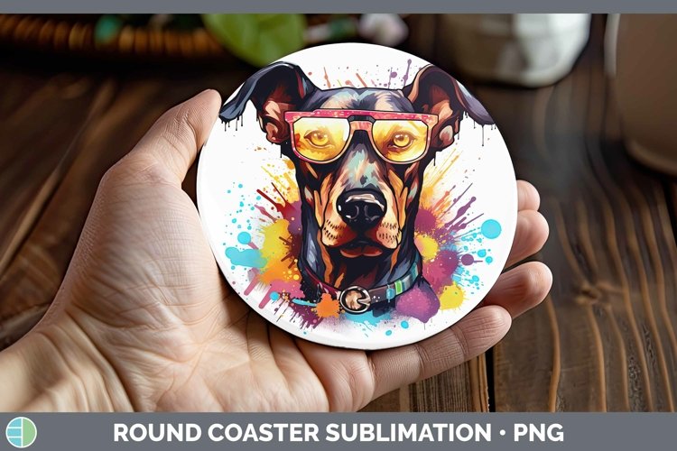 Hipster Dog Doberman Pinscher Round Coaster Sublimation Coas