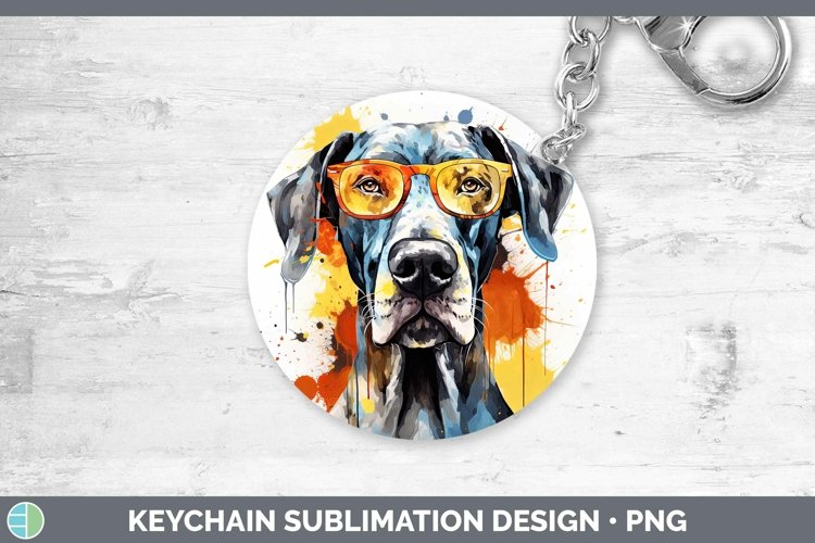 Hipster Dog Great Dane Keychain Sublimation Keyring Designs