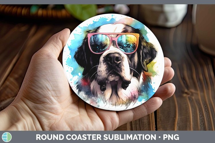 Hipster Dog Saint Bernard Round Coaster Sublimation Coaster