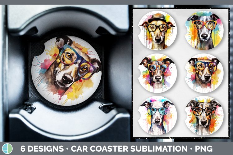 Hipster Greyhound Dog Car Coaster | Sublimation Coaster Desi