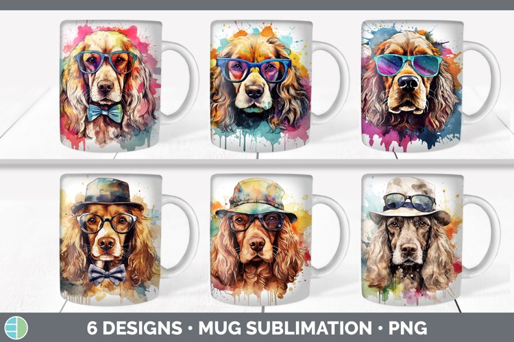 Hipster Spaniel Dog Mug Wrap | Sublimation Coffee Cup Desig