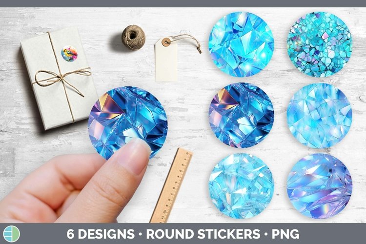 Holographic Cyan Stickers | Round Labels Bundle