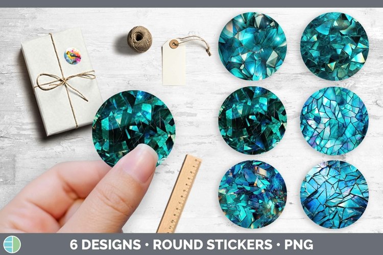Holographic Teal Stickers | Round Labels Bundle