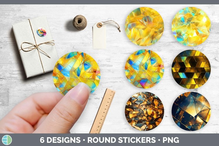 Holographic Yellow Stickers | Round Labels Bundle