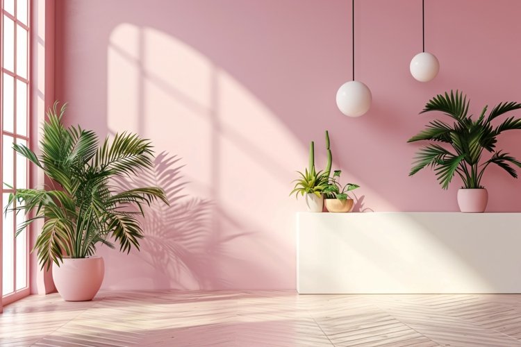 Minimalist Design with Desk on Pink wall (4234044)