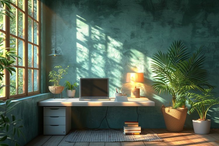 Flowers & Plant vases & Laptop on the table (4241599)