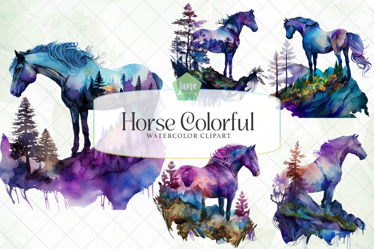 Colorful Horse Watercolor Sublimation Clipart