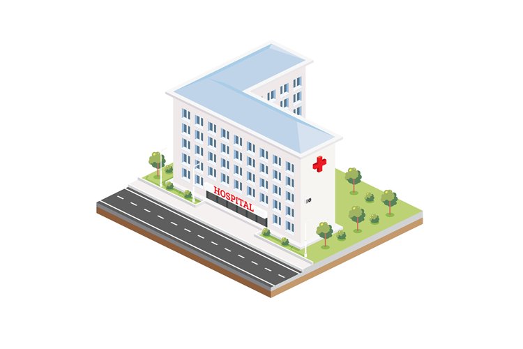 Isometric Building of Hospital.