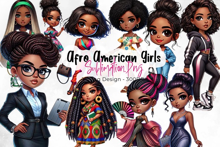 Afro Chibi Girls Fashion Clipart Bundle