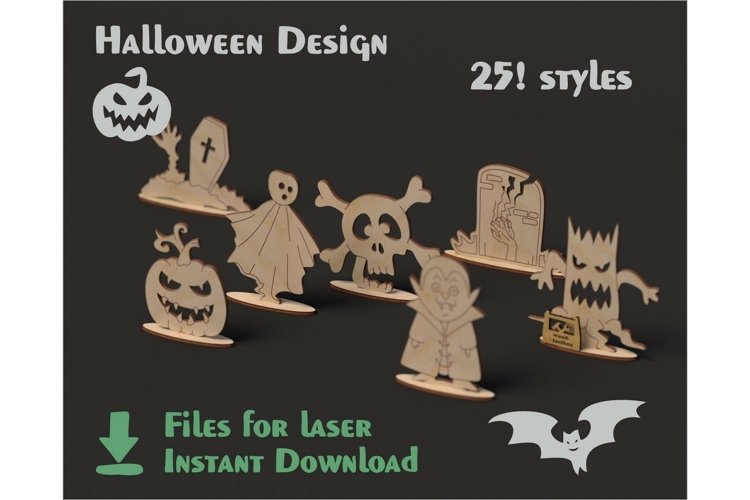 Halloween figures on stands 25 styles - Laser cut file