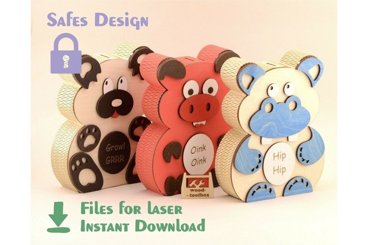 Piggy banks - Bear, Pig, Hippo - Laser cut files