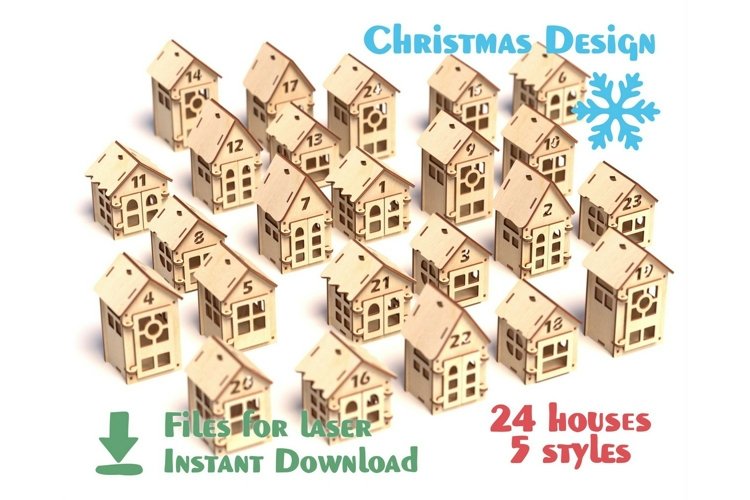 Christmas Advent Houses - Laser Cut - SVG, DXF, AI - pattern