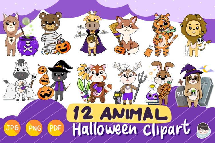 Cute Animal Halloween Bundle,Fantasy animal clipart Trick