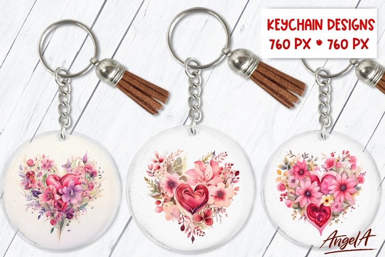 Heart flower round keychain sublimation / valentine keychain