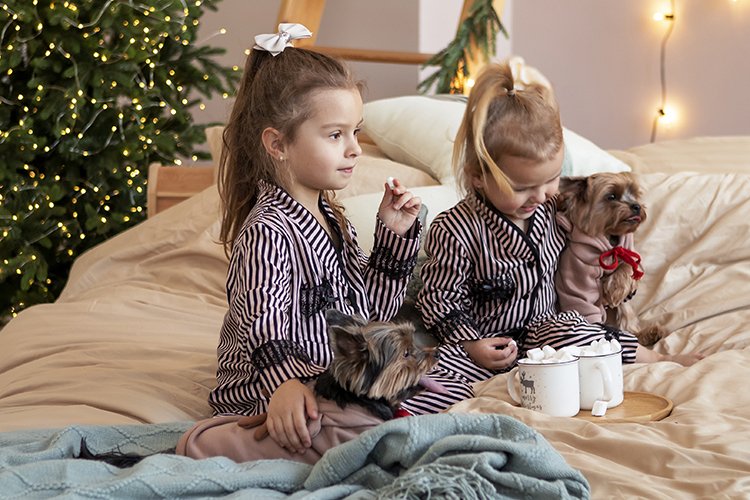 two sisters girls sorting presents in Christmas (2602686)