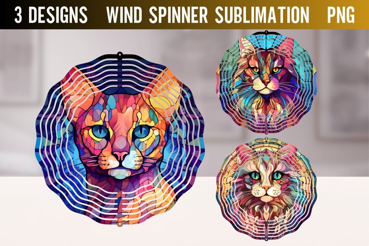 Stain Glass Wind Spinner Sublimation PNG| Cat Wind Spinner