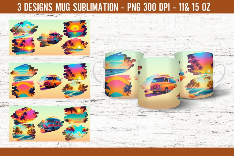 Sumer Beach Sunset Mug Sublimation Design Coffee Mug Wrap