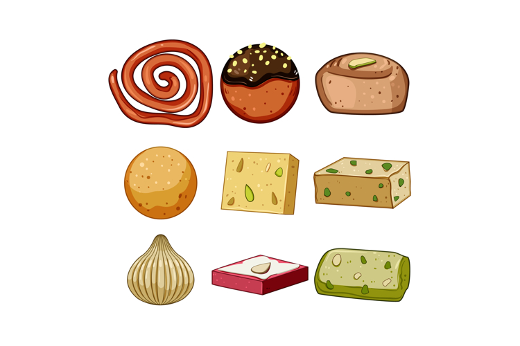 Indian sweets collection on white background providing tradi