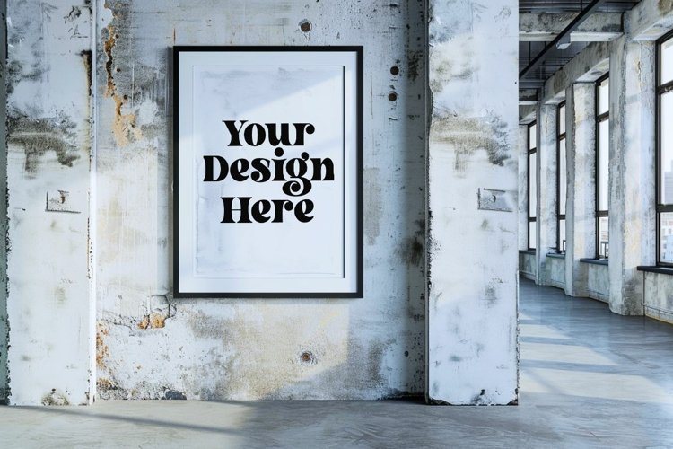 Interior design of living room with black poster mockup