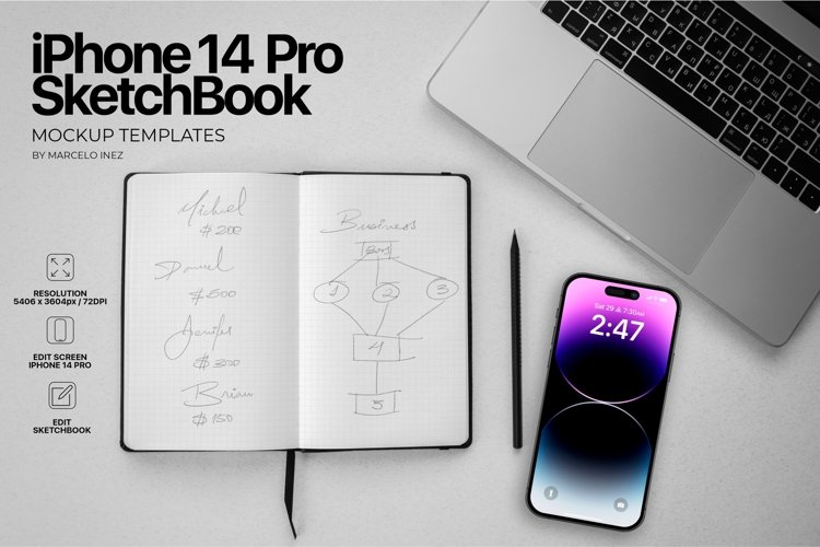 iPhone 14 Pro SketchBook Mockup