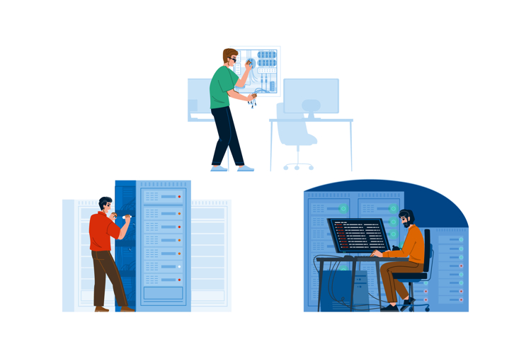 It specialists working on network infrastructure and server