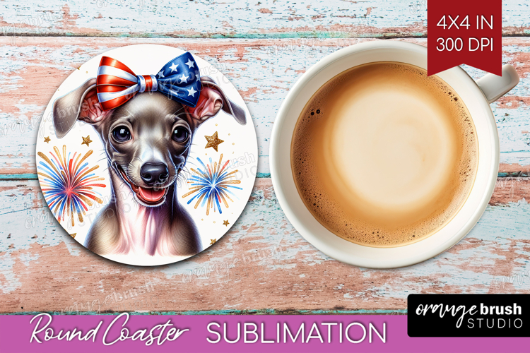 Italian Greyhound Dog Round Coaster Patriotic Dog Coaster