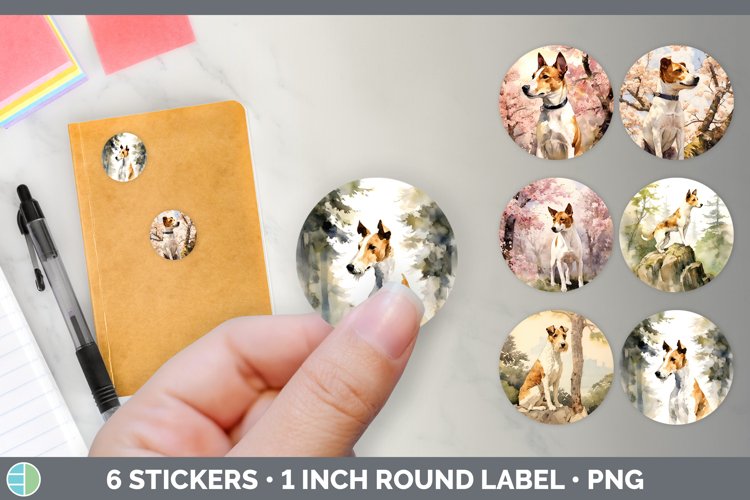 Japanese Watercolor Fox Terrier Dog Stickers | Round Labels
