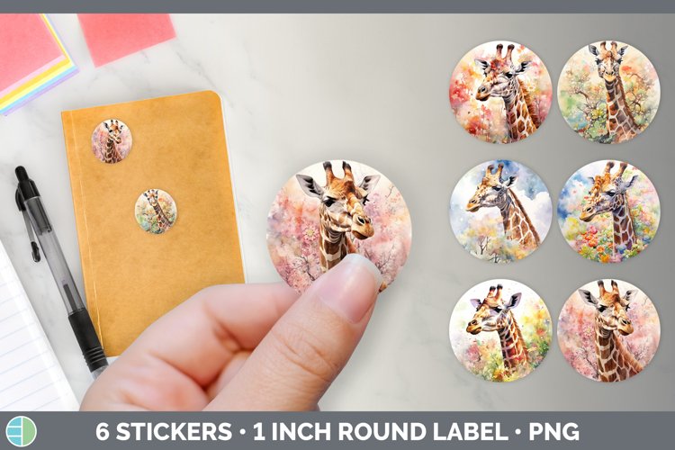 Japanese Watercolor Giraffe Stickers | Round Labels Designs