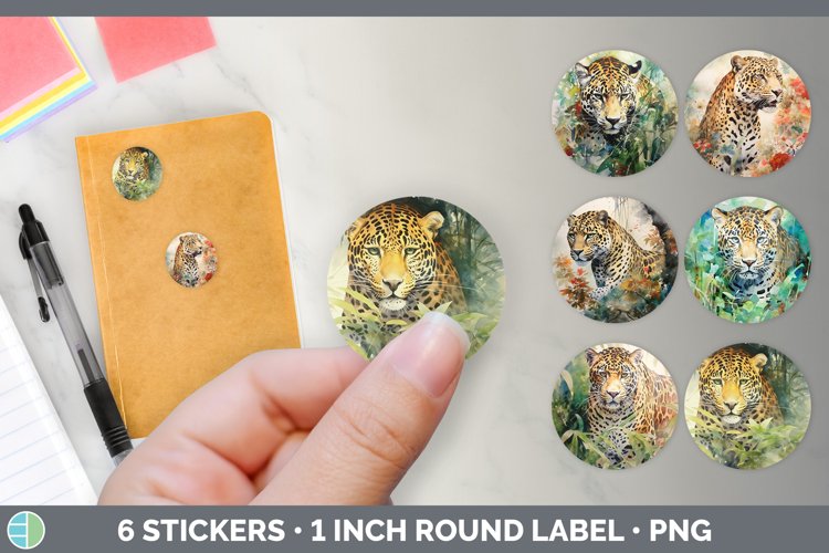 Japanese Watercolor Jaguar Stickers | Round Labels Designs B