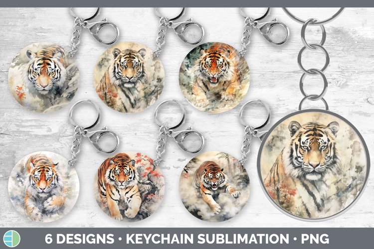 Japanese Watercolor Tiger Keychain | Sublimation Keyring Des